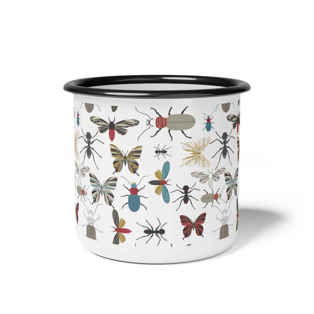 Insect-pattern Enamel Camp Cup | Rustic Camping Mugs, Nature Lover Gift ...