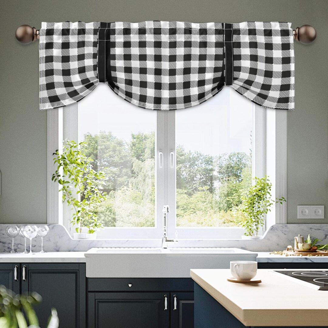 Black Buffalo Check Tie up Valance: Farmhouse Kitchen Decor - Etsy