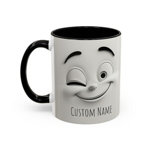 Winking Faces Coffee Mug (11, 15oz) Funny Cartoon Personalizable 3D ...