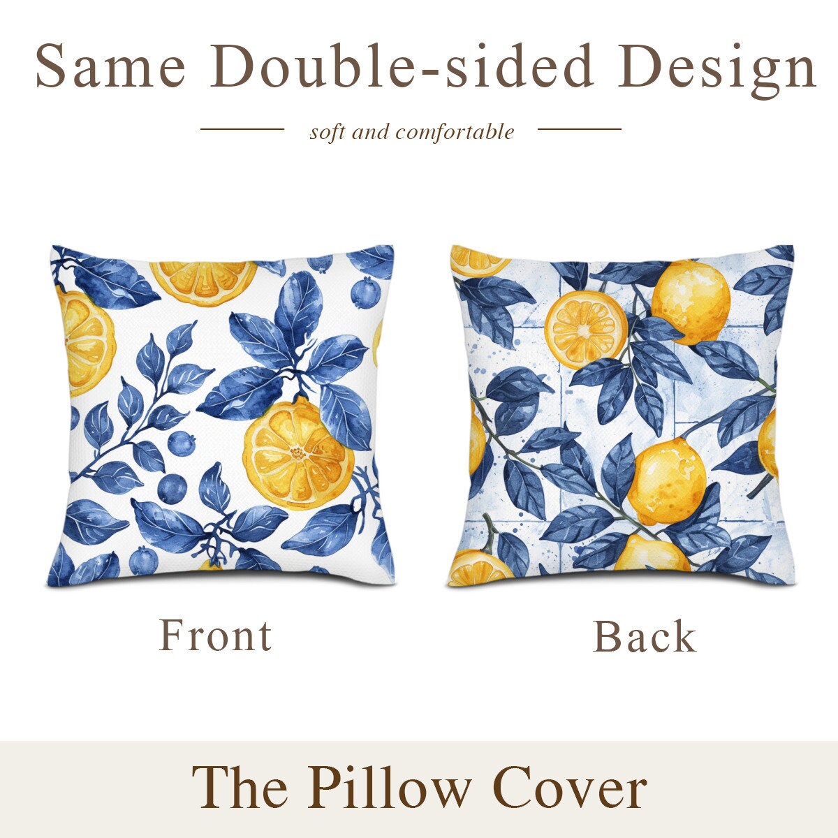 Italian Blue Tile and Lemons Pillowcase, Mediterranean Lemons Decor ...