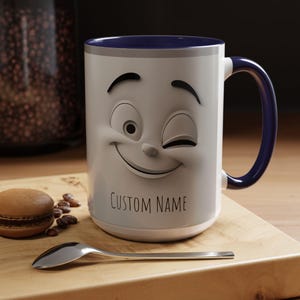 Winking Faces Coffee Mug (11, 15oz) Funny Cartoon Personalizable 3D ...