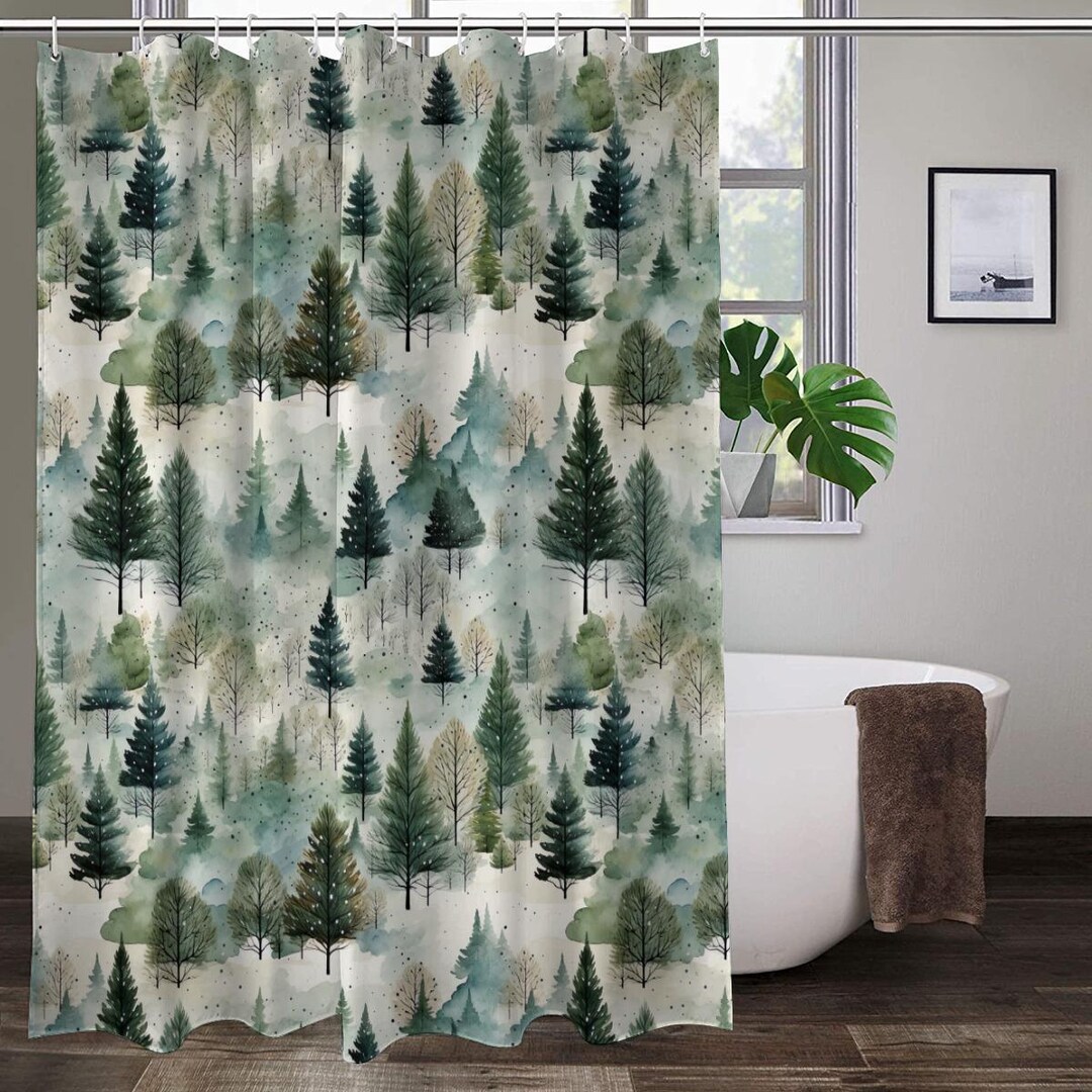 Forest Trees Shower Curtain Woodland Nature Scenic Bath Curtain Pine ...