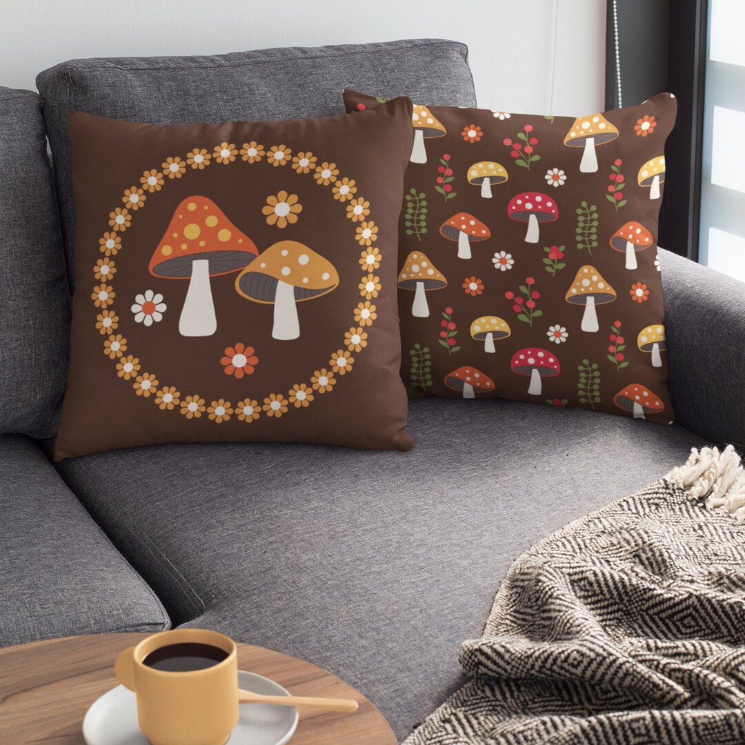 Retro Mushroom Pillow, Mushroom Pillow, 70s Decor, Mushroom Throw ...