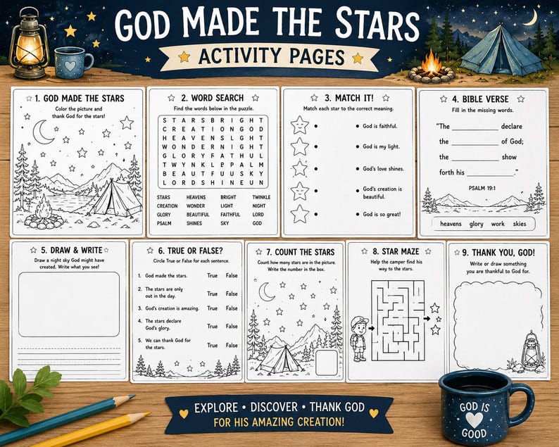 Camping With Jesus Printable Activity Bundle, Sunday School Summer ...