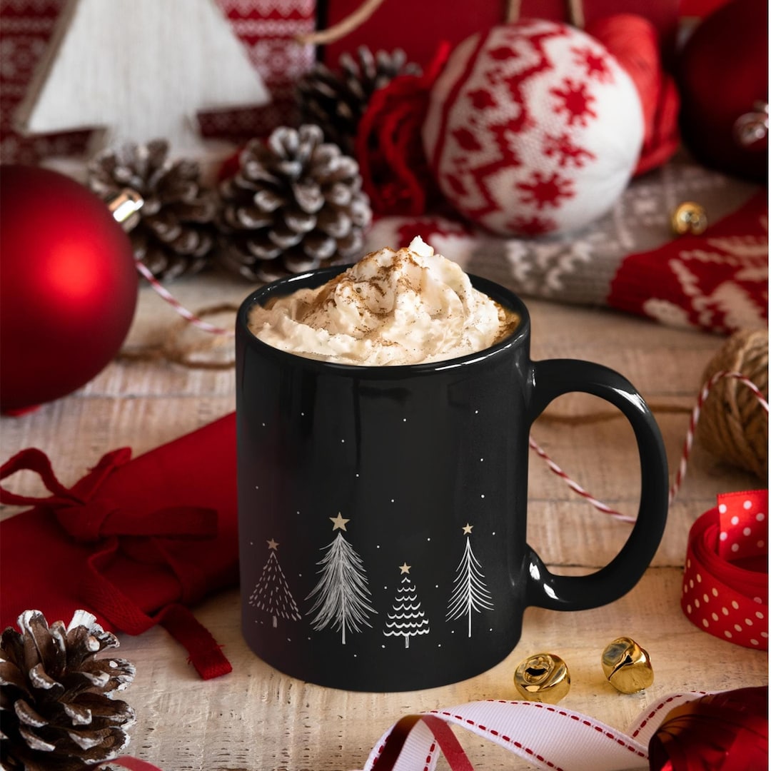 Christmas Coffee Mug, Boho Christmas Tree Mug, Holiday Retro Coffee Cup ...