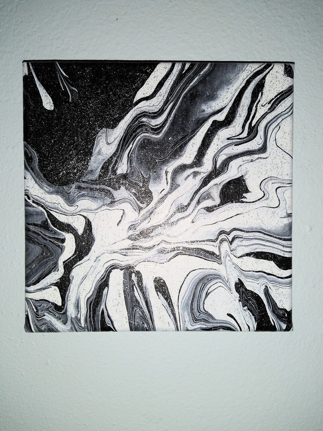 Original Abstract Acrylic Fluid Art Black & White Pour Painting With ...