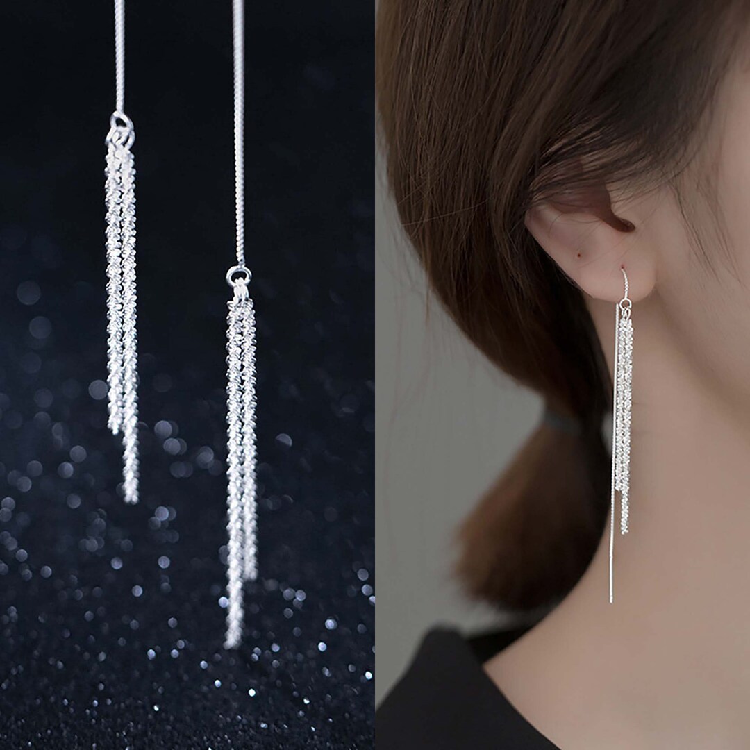 Sterling Silver Threader Earrings,chain Threader Earrings,chain Drop ...