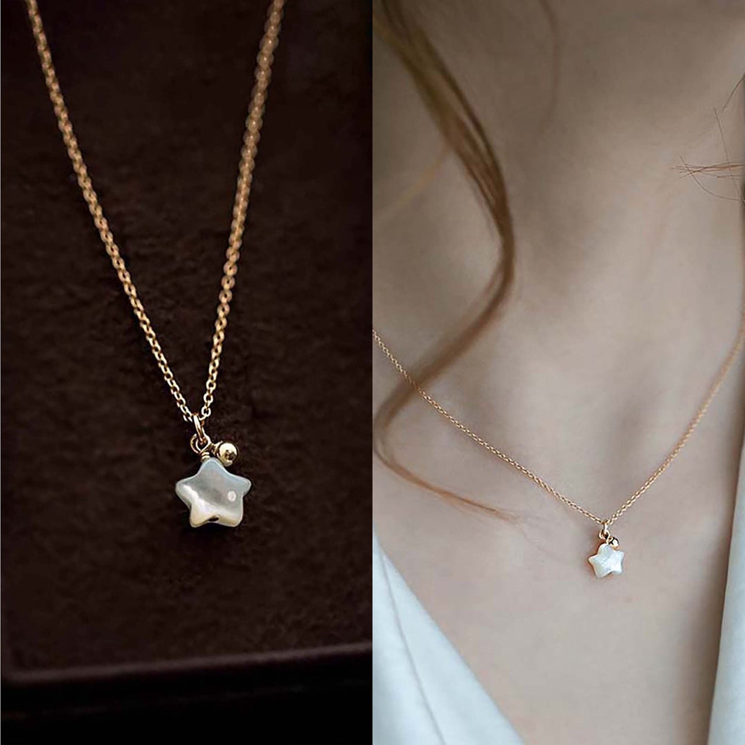White Mother of Pearl Star Necklace, Star Charm Pendant Necklace,gold ...