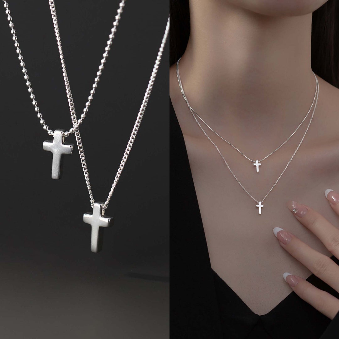 Silver Cross Necklace,double Cross Pendant Necklace,cross Layered ...