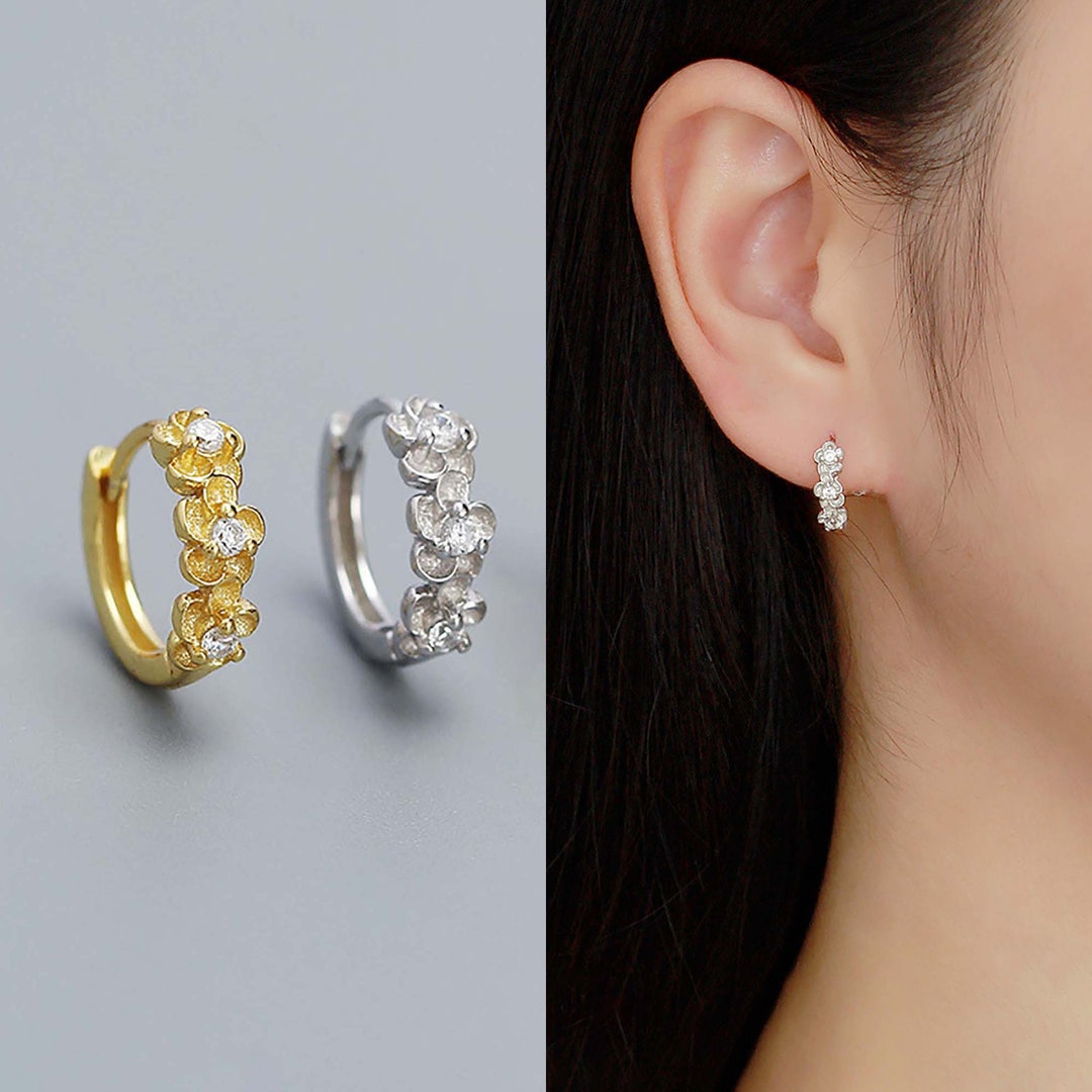 Peach Flower Hoop Earrings, Peach Blossom Huggie Earrings, Sakura ...