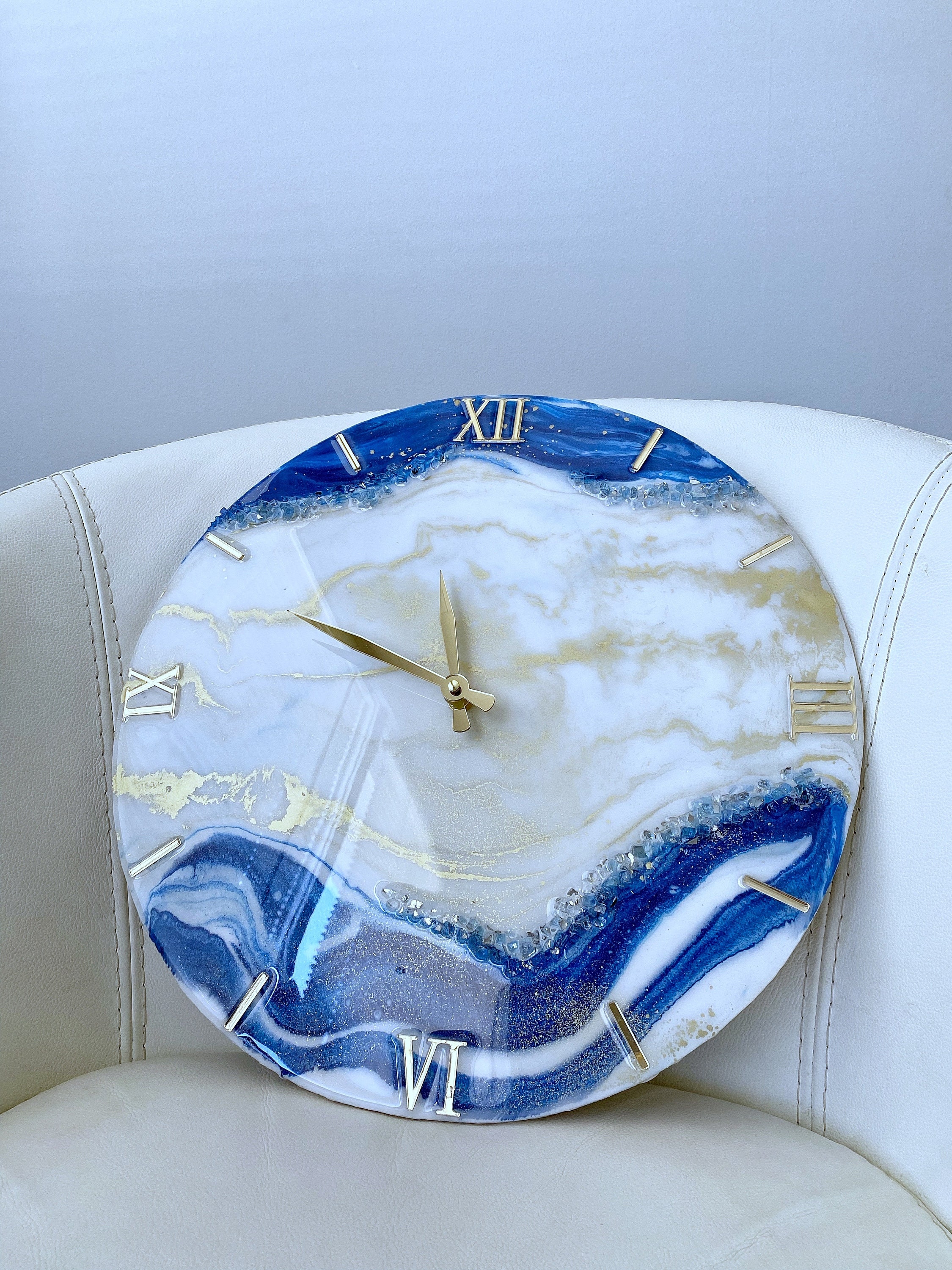 Unique Clock Blue Resin Art Clockepoxy Wall Clockbig Wall - Etsy