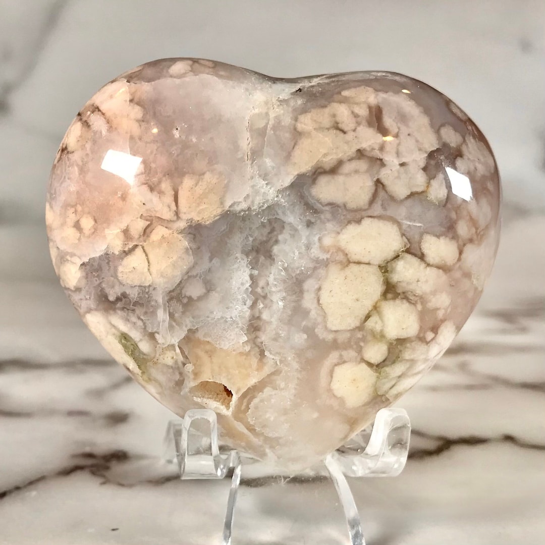 2.41 Lovely Flower Agate Heart 4.8oz, Large Carved and Polished Flower ...