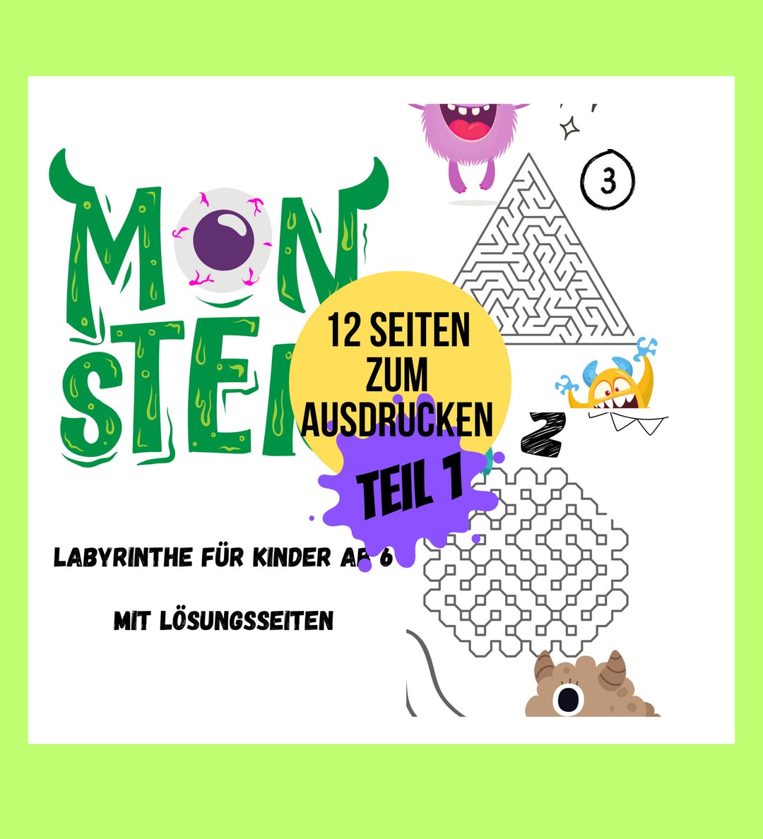 Monster-strong Labyrinths for Children Aged 6 and Over, PDF to Print ...