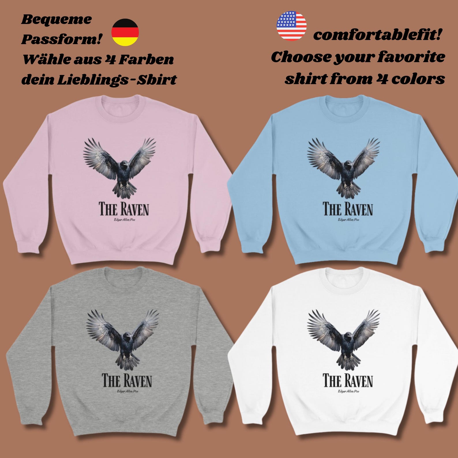Cozy Sweater THE RAVEN - Poem by Edgar Allan Poe, Crow Sweater, Raven ...