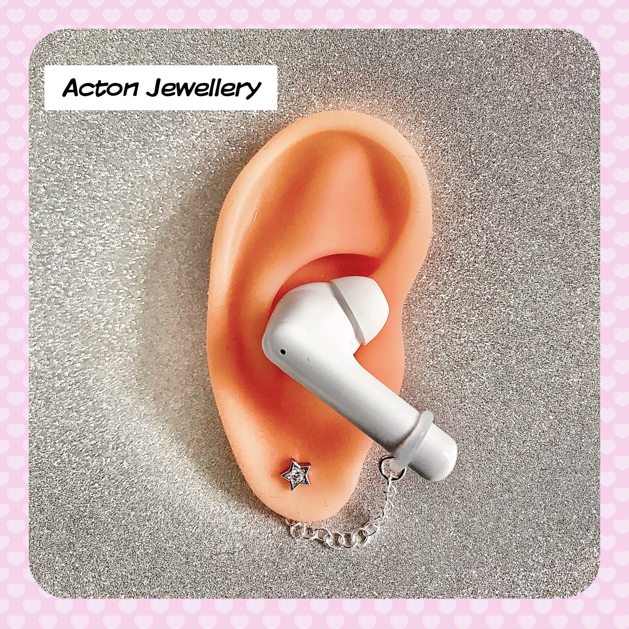 925 Sterling Silver Moon Star Safety Chain Air Pods Ear Buds - Etsy