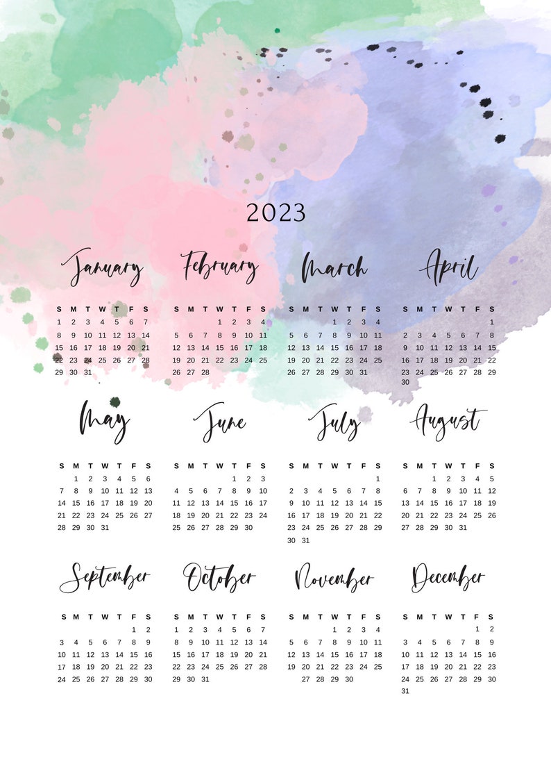 Printable 2023 Yearly Calendar, Year at a Glance, Yearly Calendar, Desk ...