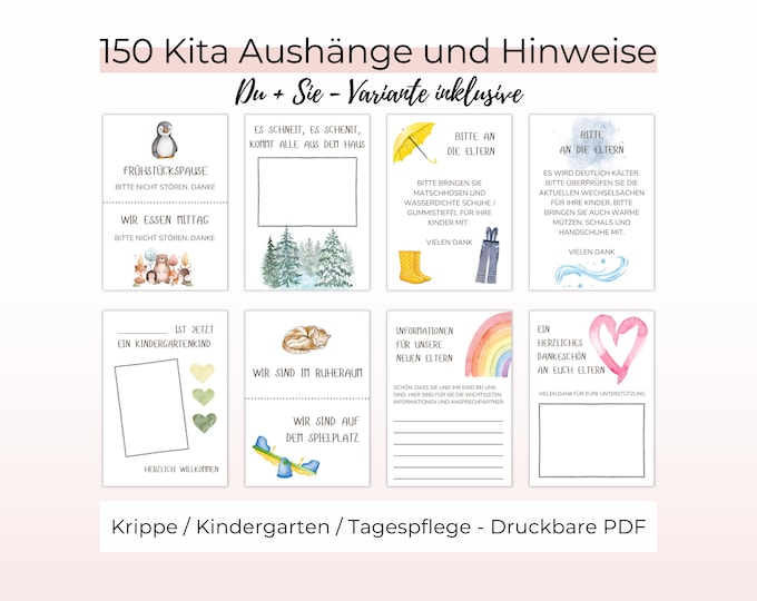 22 Aushänge Kindergarten Vorlagen | Infotafel Kita PDF | Kita Aushang Krippe zum Ausdrucken ...