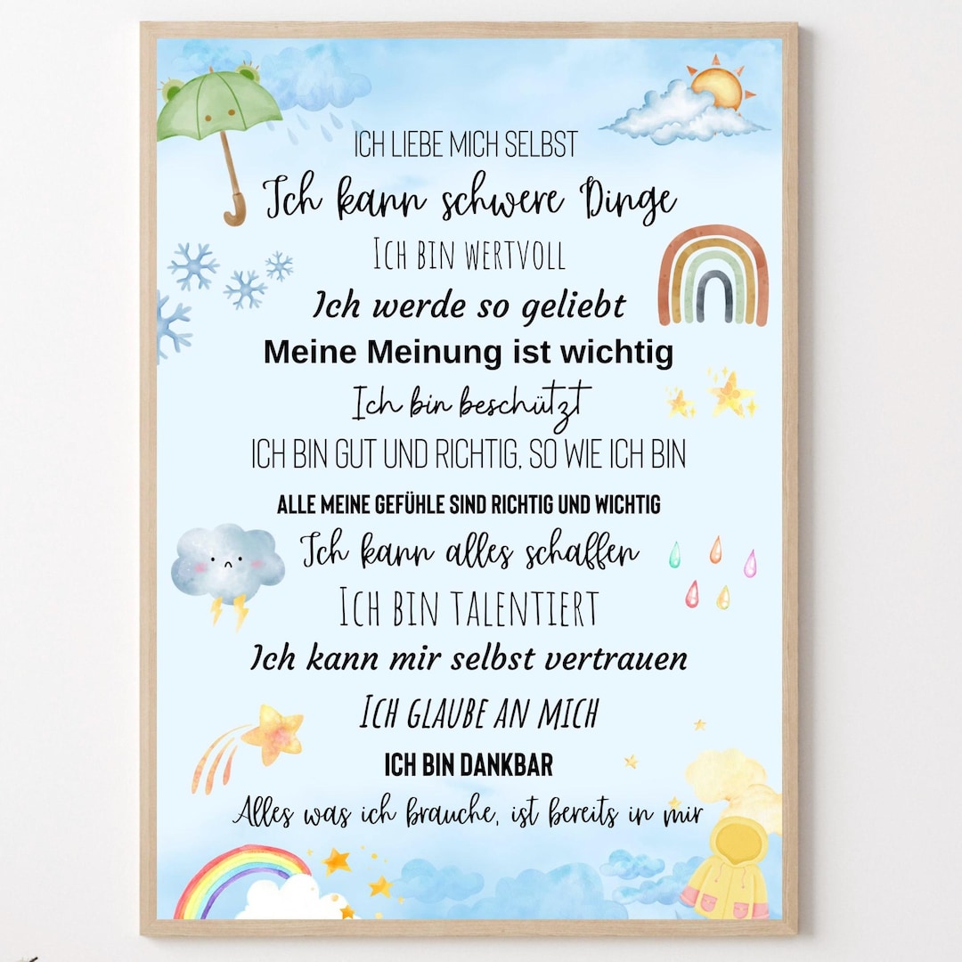 Mutmach Poster, Affirmationen für Kinder, Dekoration Kinderzimmer ...