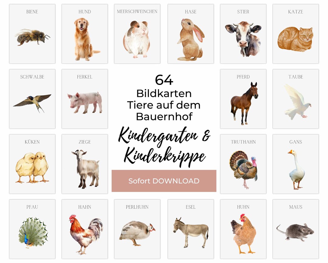 Flashcards Tiere Bauernhof, 64 Bildkarten Hoftiere Für Kinderkrippe ...