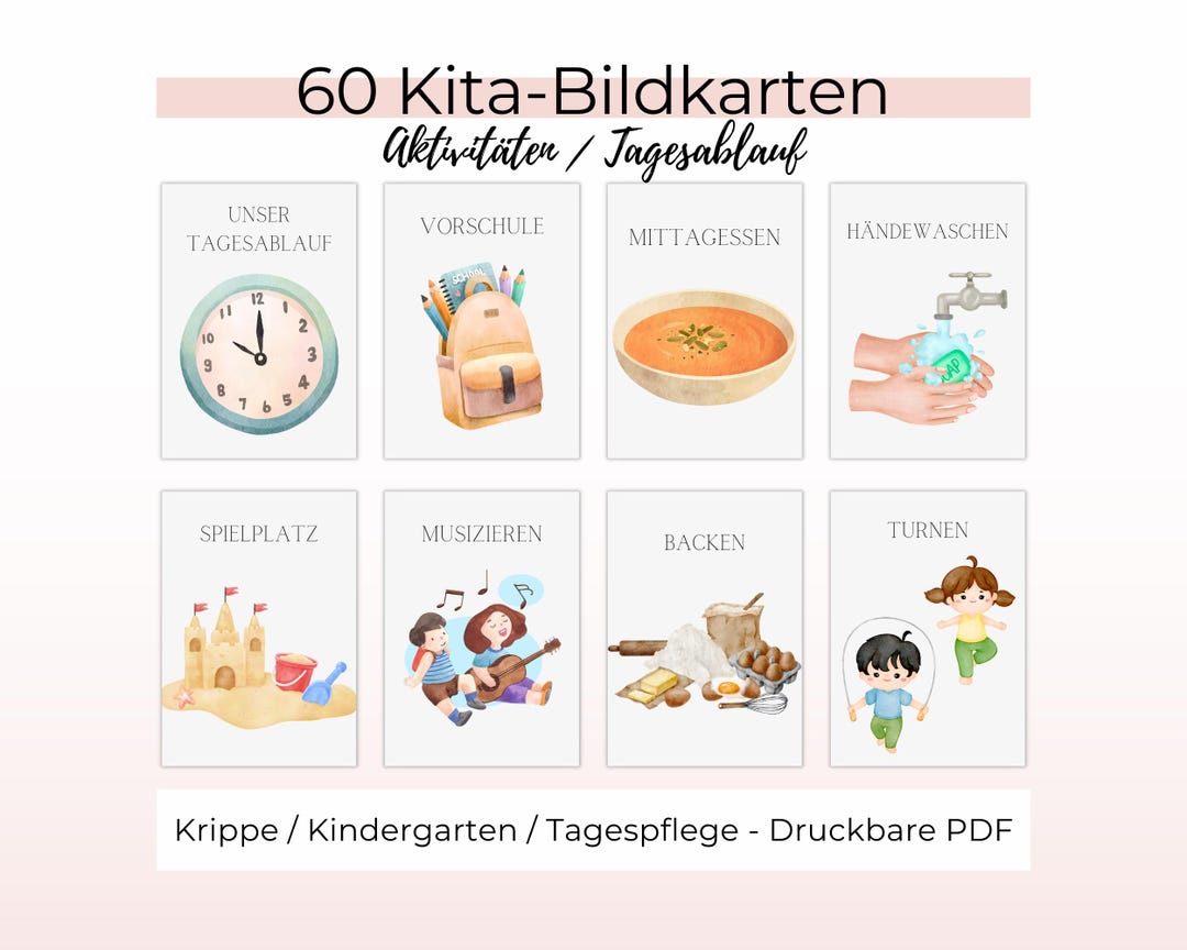 Kita Bildkarten Aktivitäten, Flashcards Tagesablauf Kindergarten ...