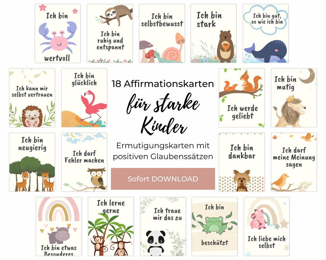 Positive Affirmationskarten Für Kinder, 18 Motive Zum Eigendruck, PDF Mit Positiven ...