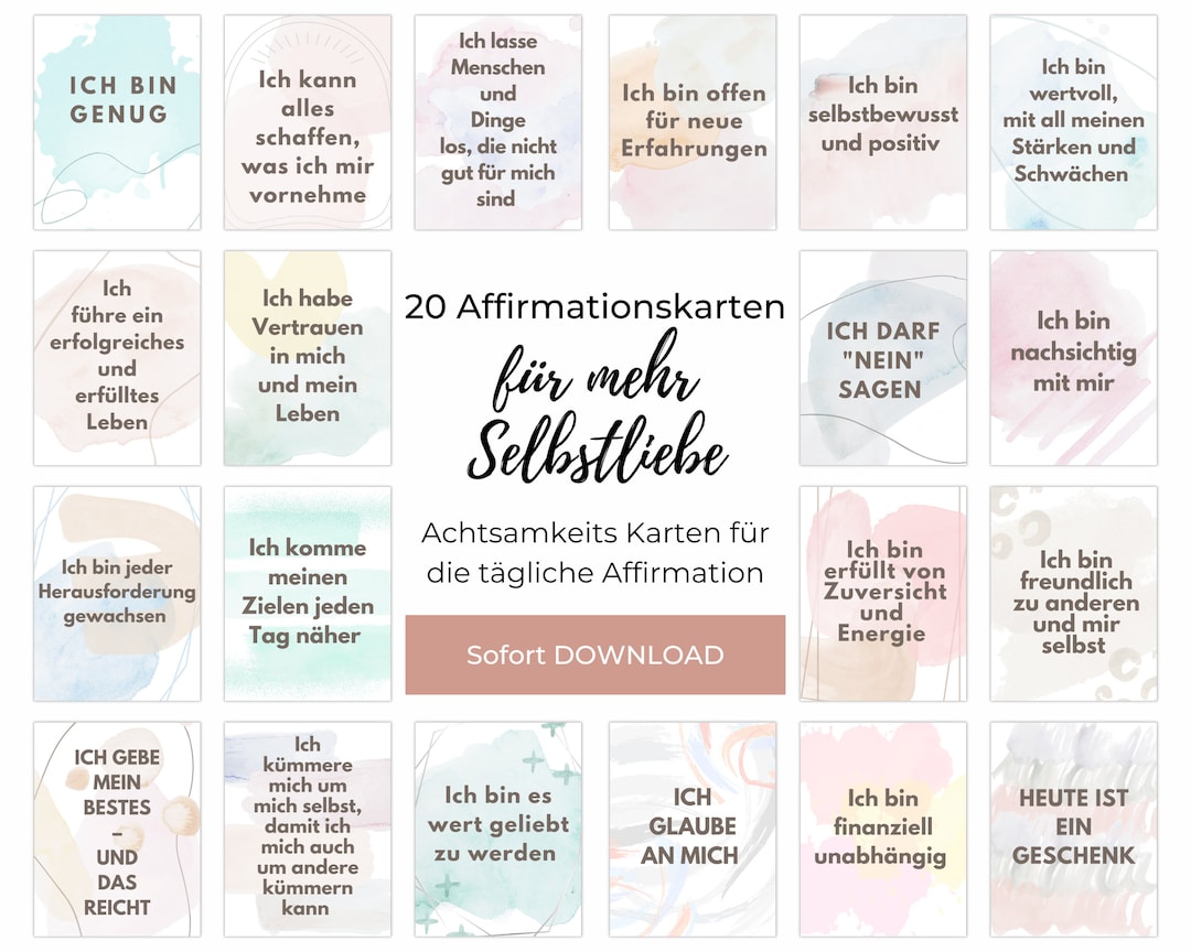 Affirmationskarten Selbstliebe, 20 positive Glaubenssätze für mehr ...
