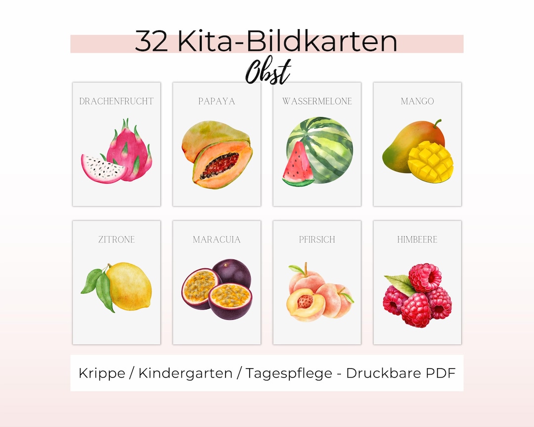 Flashcards Obst - 32 Montessori Bildkarten Früchte für Kinderkrippe ...