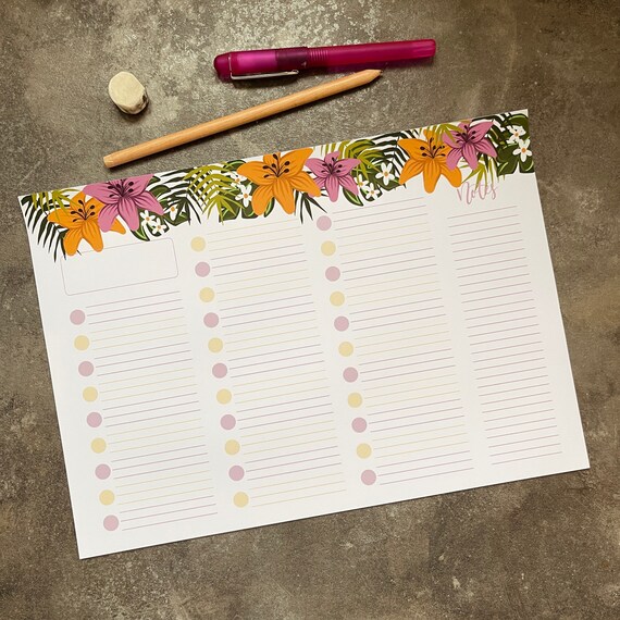 Illustrated Monthly Calendar Undated A4 Flower Flower Notepad | Etsy
