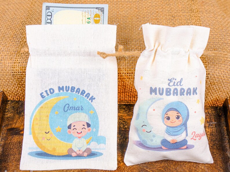 Personalized Eid Gift Bag for Kids - Custom Ramadan Favor Pouch ...