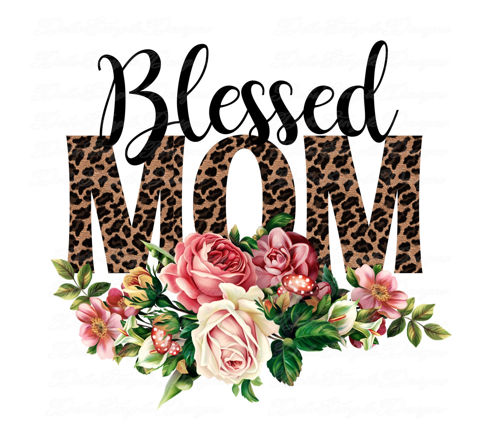 Blessed Mom - Leopard Letters - Pink Flowers - Etsy
