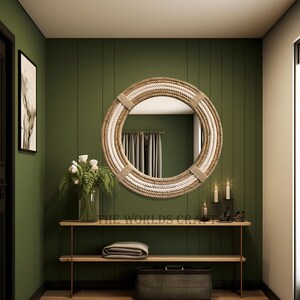 Nautical Rope Hanging Mirror - Round Farmhouse Style Accent, Decorative ...