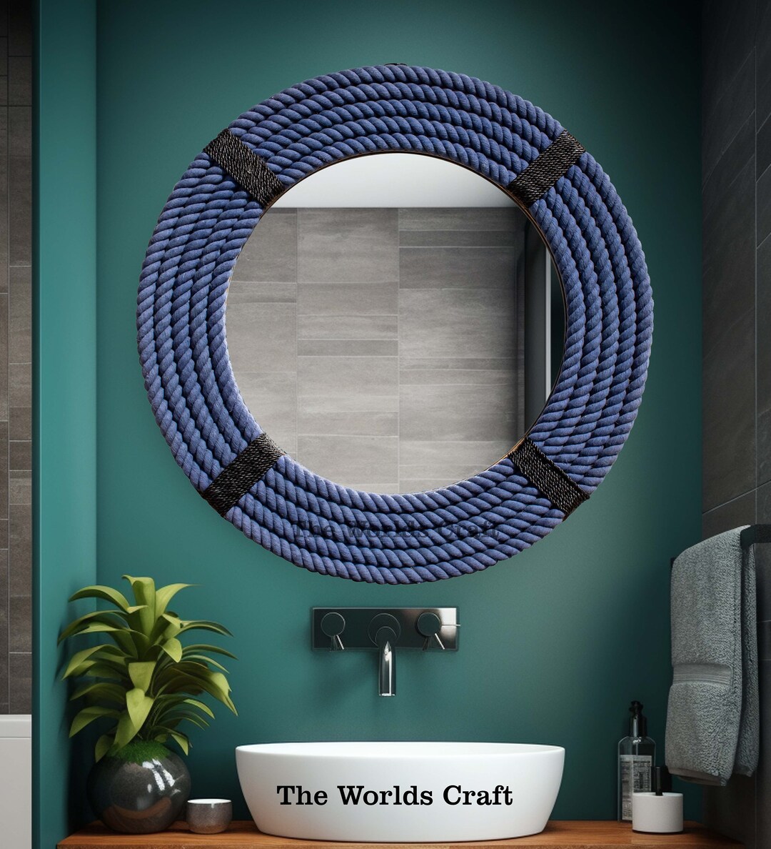 Nautical Rope Hanging Mirror - Round Farmhouse Style Accent, Decorative ...
