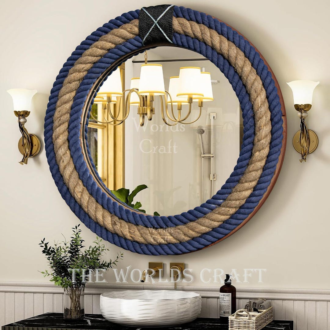 Soft Touch Cotton Rope Hanging Wall Mirror - Round Farmhouse Nautical ...