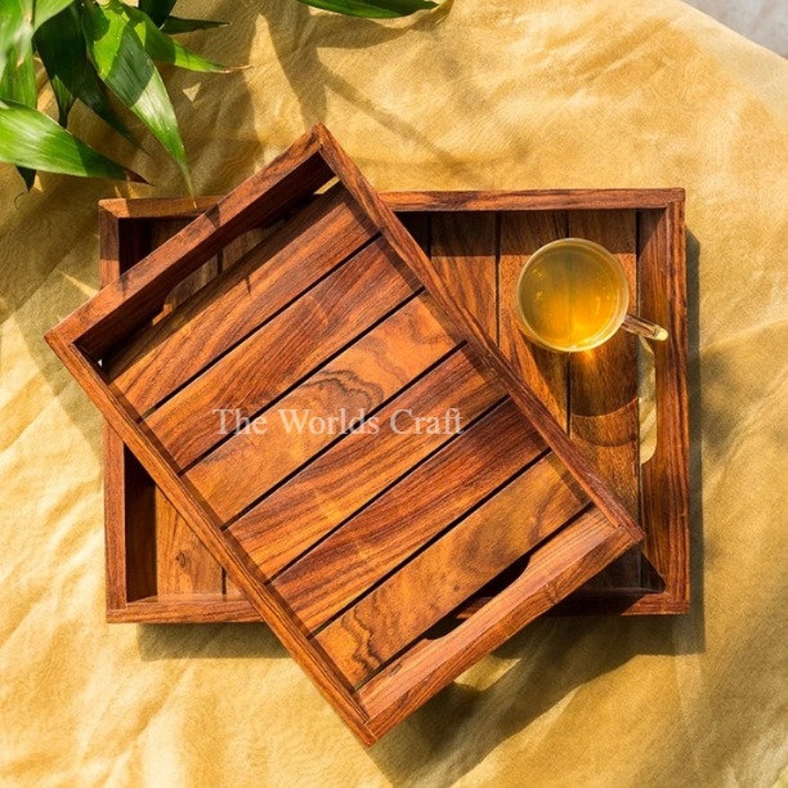 Rosewood Rectangular Tray Elegant Acacia and Oak Wood Design for Coffee ...
