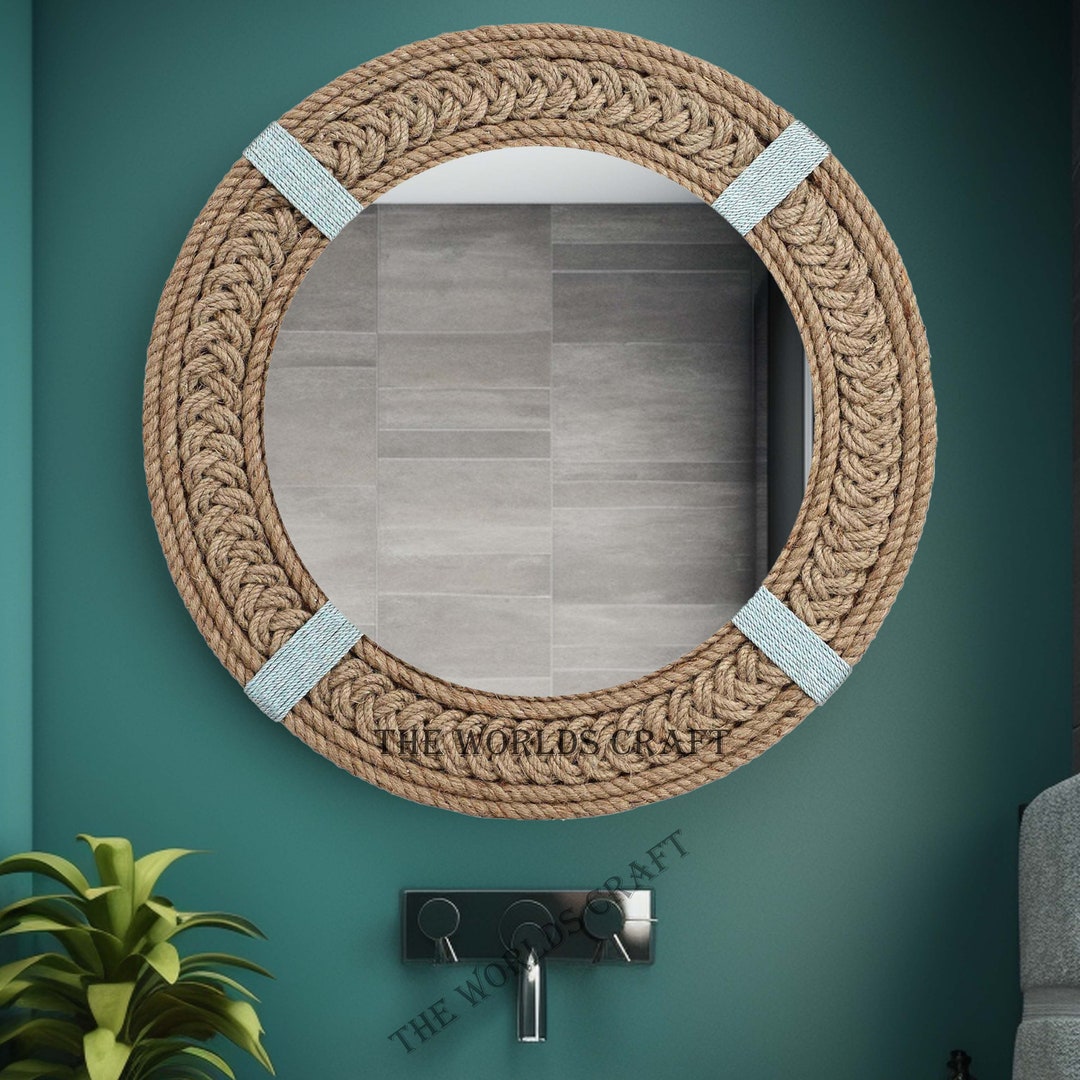 Natural Jute Rope Hanging Mirror - Round Farmhouse Style Accent ...