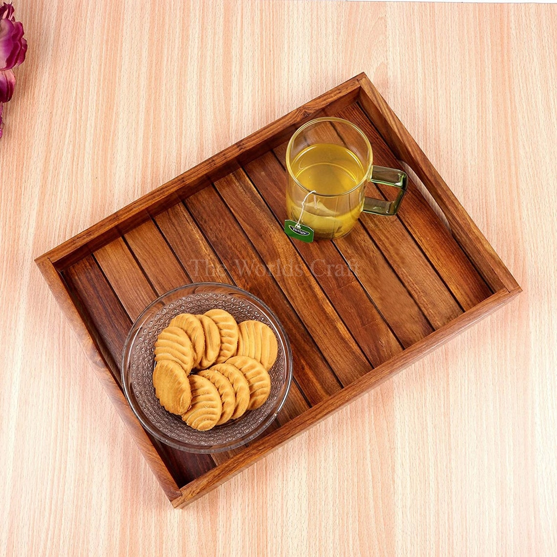 Rosewood Rectangular Tray Elegant Acacia and Oak Wood Design for Coffee ...
