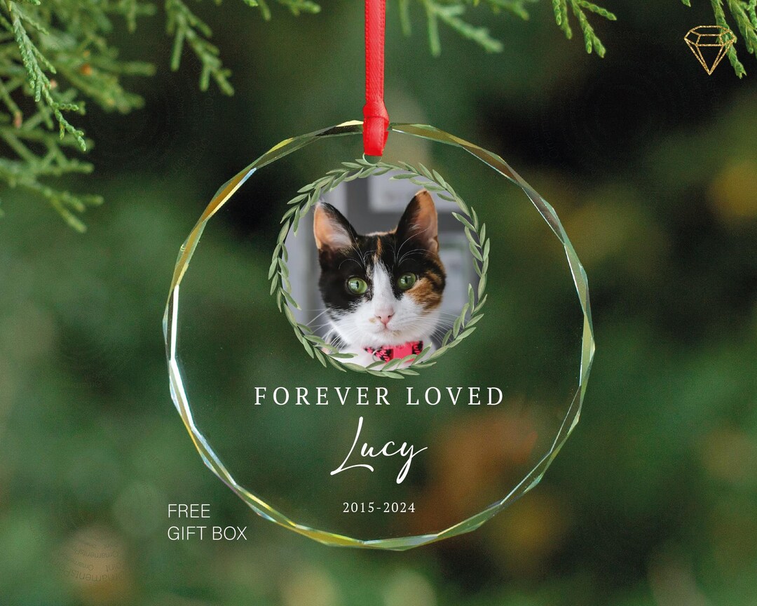 Personalized Cat Photo Ornament - Gem-cut Glass Memorial Gift - Etsy