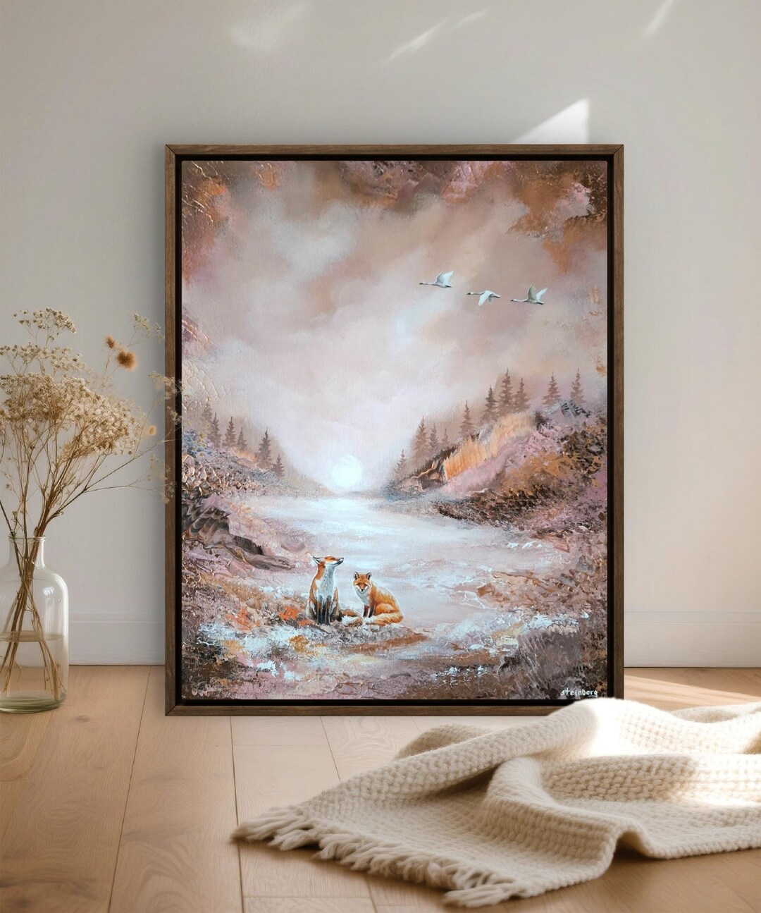 Acrylic Painting With Shadow Gap Frame, Original Abstract Landscape ...