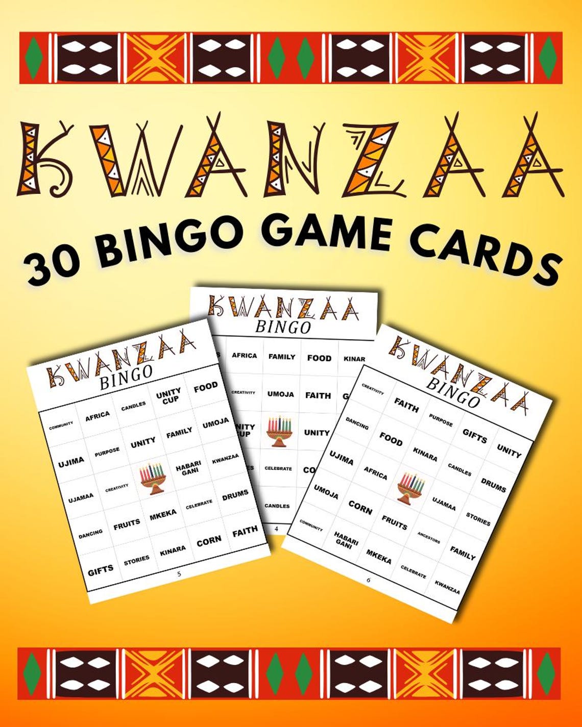 Printable Kwanzaa Bingo Cards Fun & Educational Holiday Activity, PDF ...