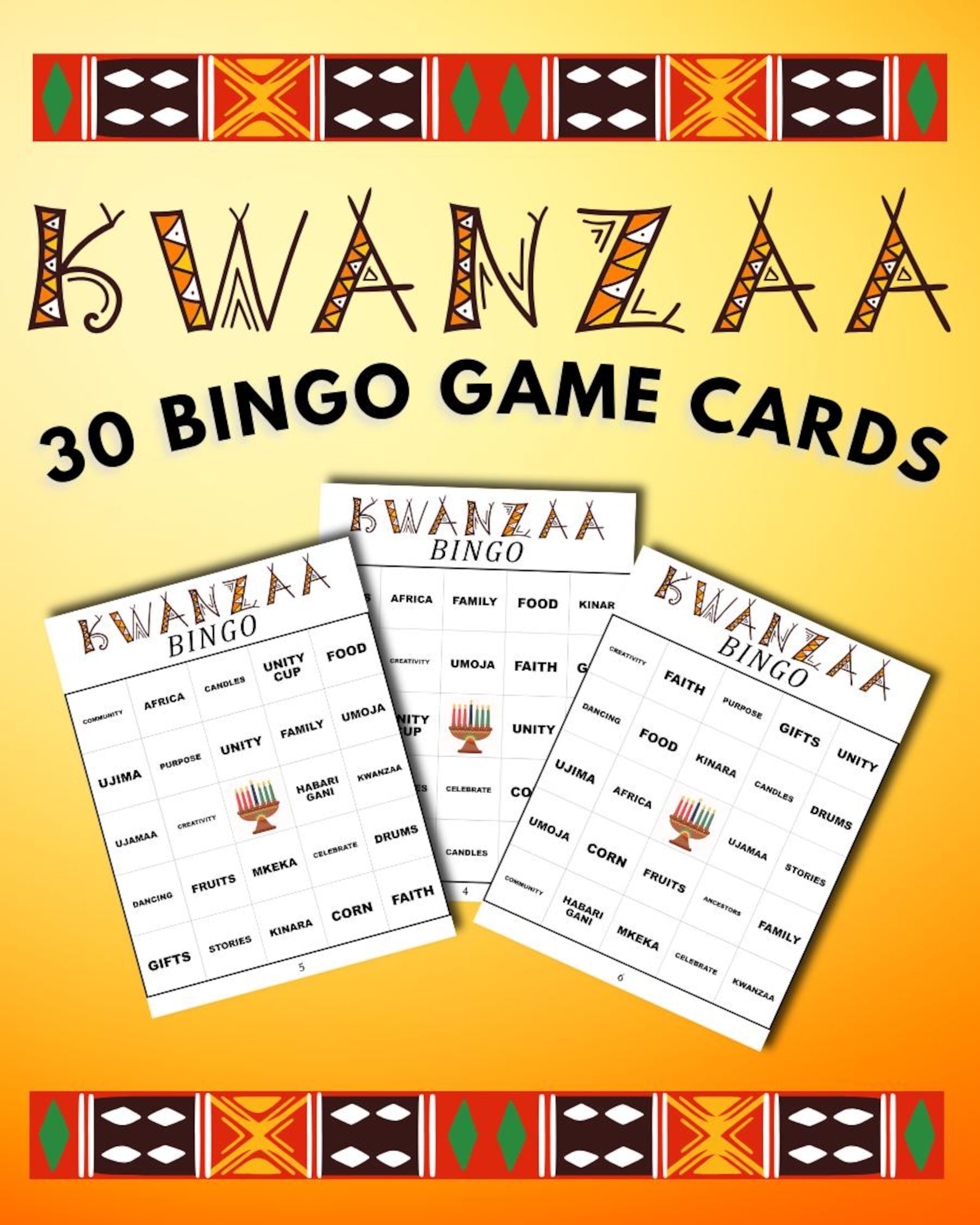 Printable Kwanzaa Bingo Cards Fun & Educational Holiday Activity, PDF ...