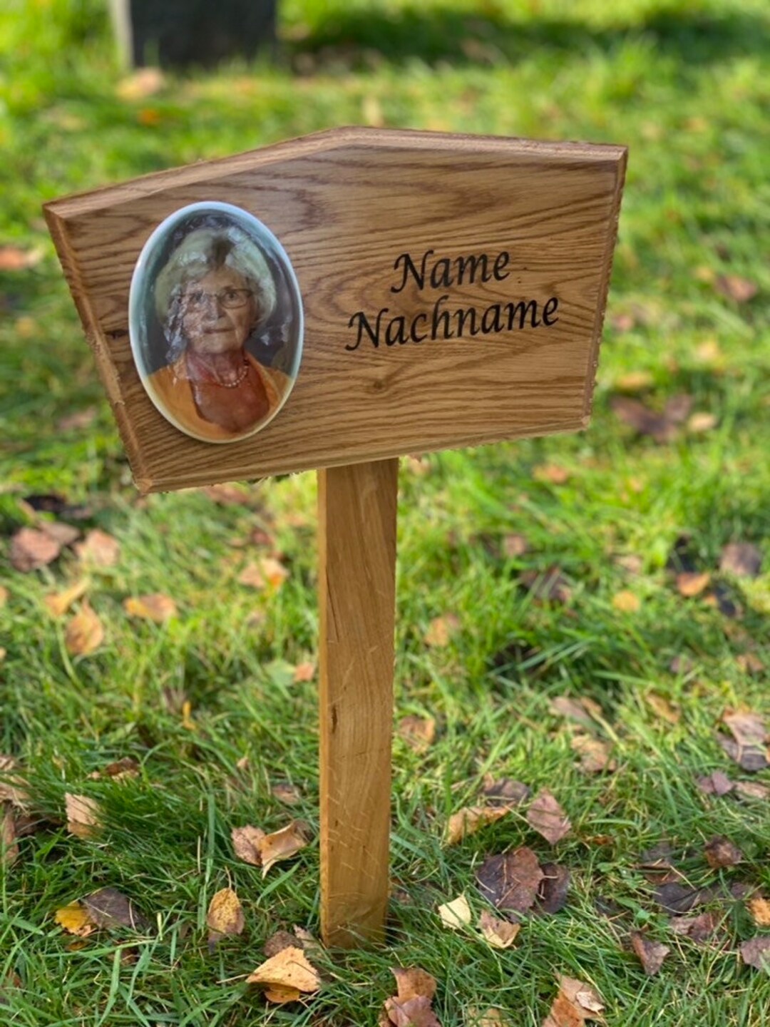 Grave Sign With Ceramic Picture Wood Incl. Lettering Gravestone for ...
