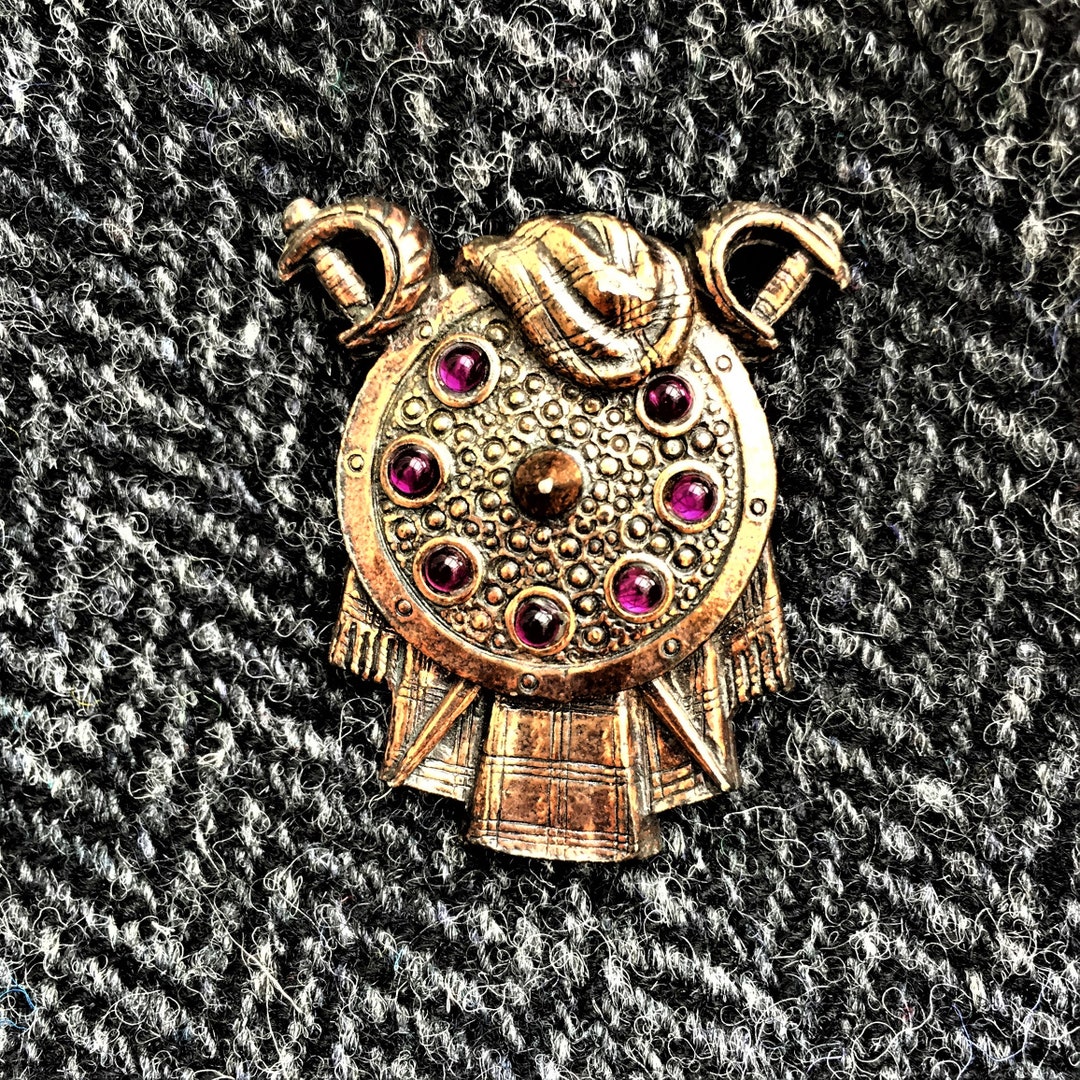 Vintage Scottish Brooch With Targe, Crossed Swords, and Tartan Plaid - Etsy