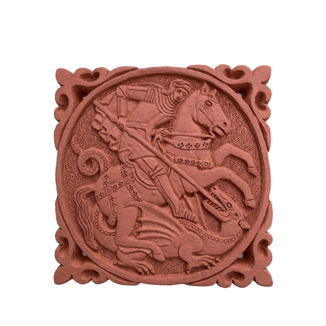 St.george and the Dragon Decorative Terracotta Relief Wall Tile - Etsy