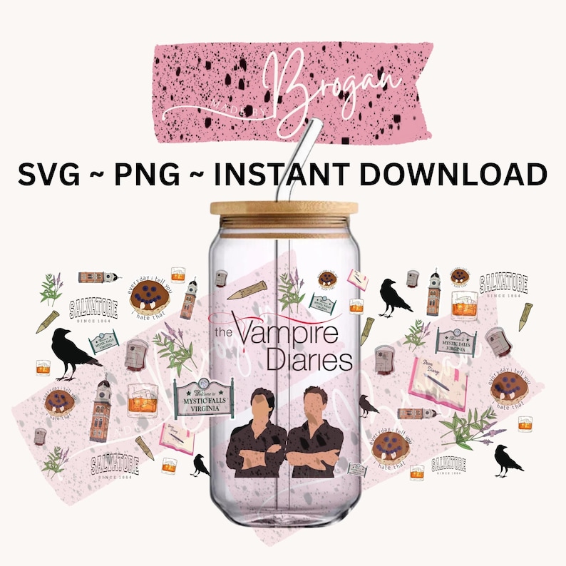 Vampire Diaries PNG UVDTF Wrap, Digital File. Libby Wrap, Cold Cup ...