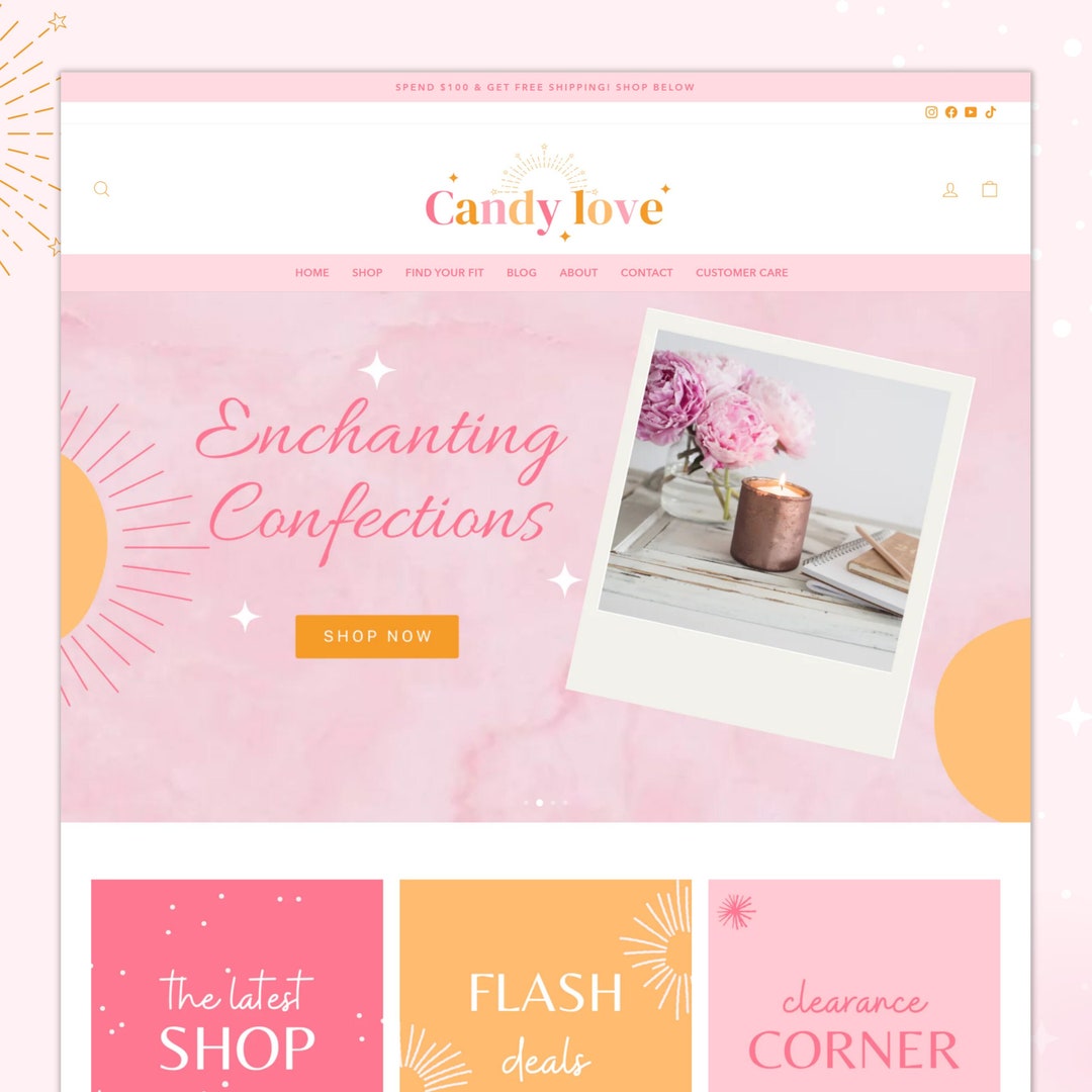 Shopify Candle Theme Pink Shopify Banners Candle Website Template for ...