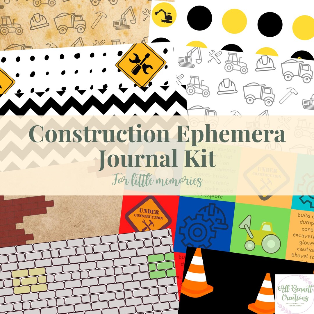 Construction Truck Scrapbook Paper • Printable Junk Journal Kit (PDF ...