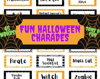 Halloween Charades 64 Cards Printable Holiday Games Family Games ...