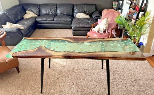 BEAUTIFUL - Black Walnut Live Edge Epoxy Resin, Seashell Table - Etsy