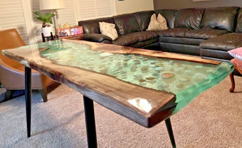 BEAUTIFUL - Black Walnut Live Edge Epoxy Resin, Seashell Table - Etsy