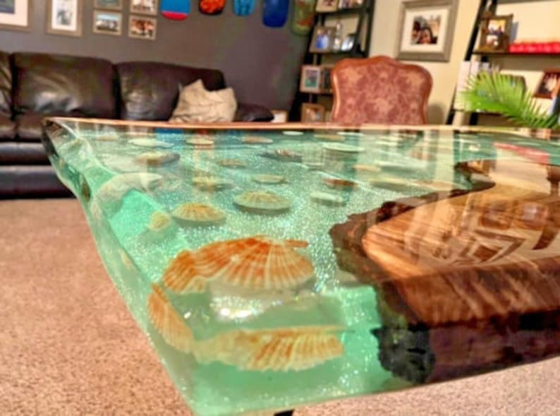 BEAUTIFUL - Black Walnut Live Edge Epoxy Resin, Seashell Table - Etsy